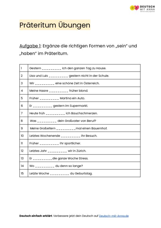 Präteritum Übungen • mit Lösungen (A1 - B2) + PDF