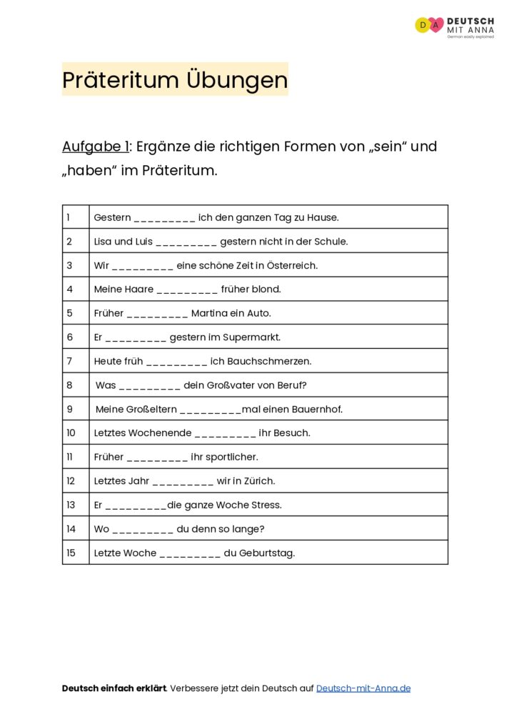 Präteritum Übungen • mit Lösungen (A1 - B2) + PDF