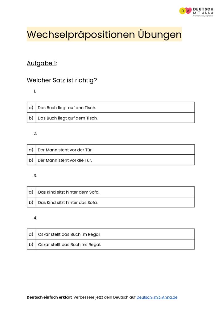 Wechselpräpositionen Übungen • mit Lösungen (A1 - B2) + PDF