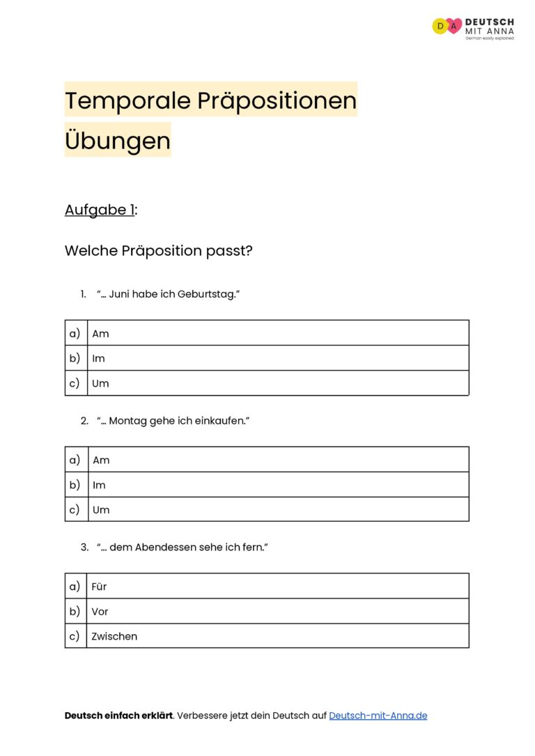Temporale Präpositionen Übungen • mit Lösungen + Gratis-PDF