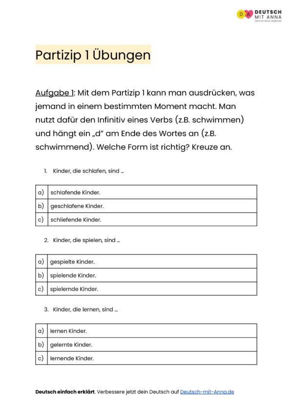 Online Partizip 1 Übungen mit Lösungen & PDF - los geht's!