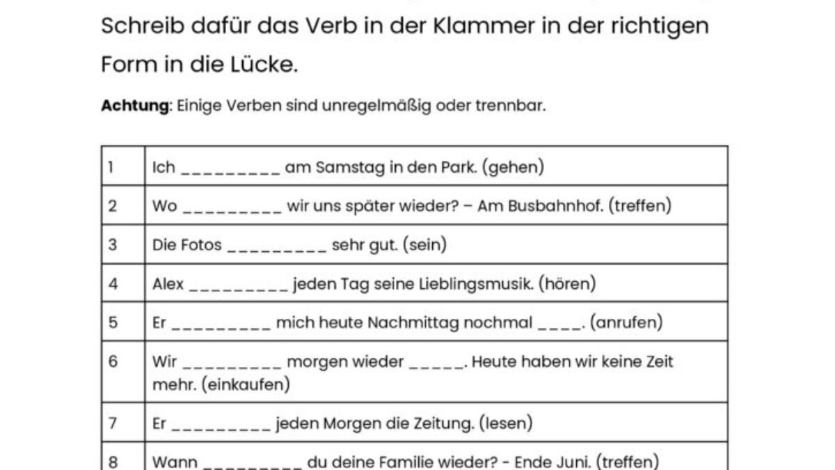 Arbeitsbltter Verb Anlauten Bungen Zur Konjugation Arbeitsblätter