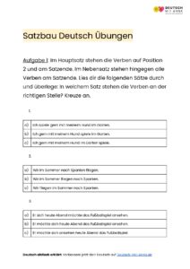 Satzbau Deutsch Übungen • mit Lösungen (A1 - B2) + PDF