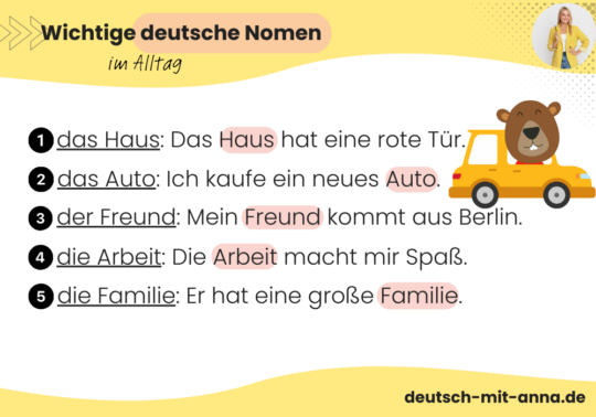 30 wichtige Nomen Liste (Deutsch) - mit PDF-Datei