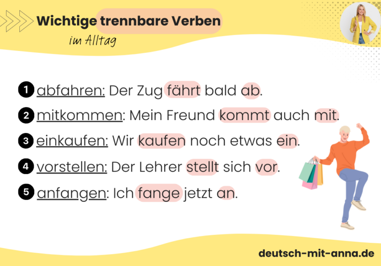 Trennbare Verben Liste (Deutsch) - mit PDF-Datei